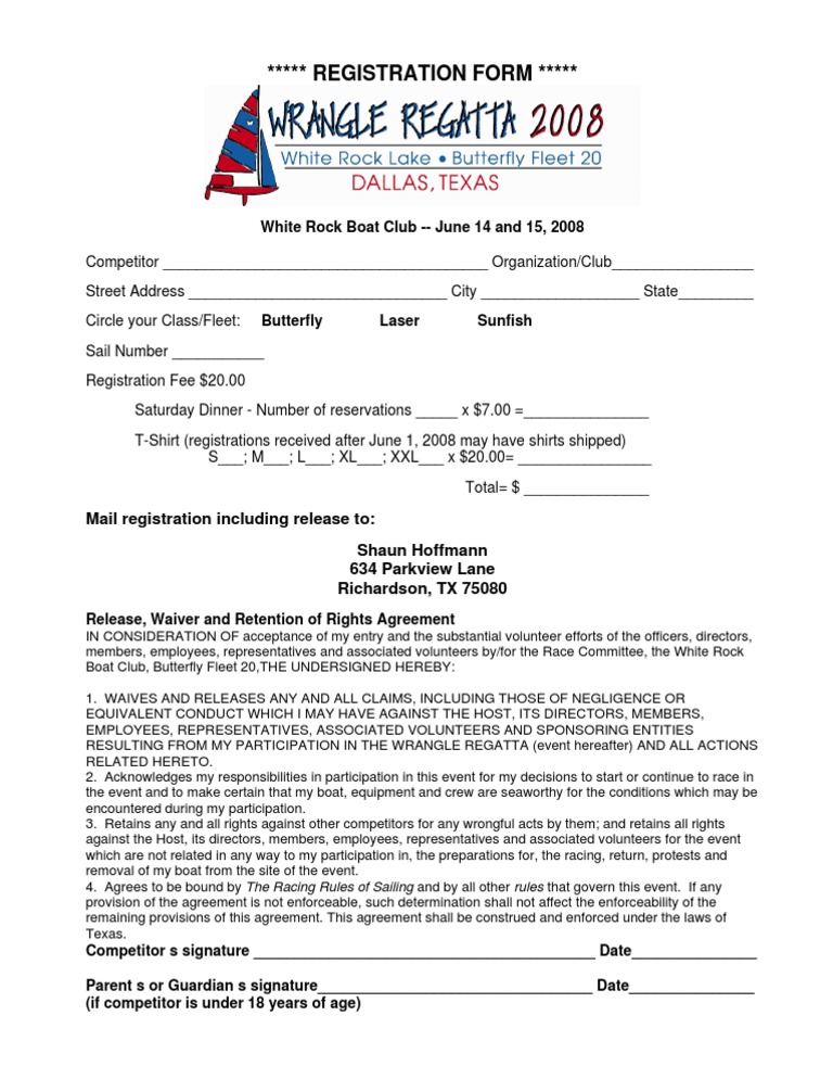 2008 Wrangle Regatta Registration Form | PDF | Common Law | Virtue
