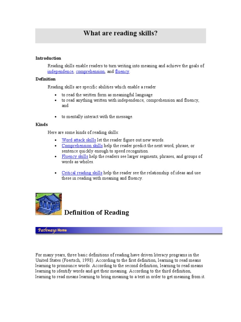 Reading Skills | PDF | Reading (Process) | Speed Reading