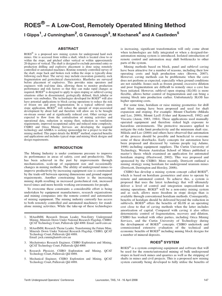 A Low-Cost, Remotely Operated Mining Method | PDF | Mining | Drilling Rig