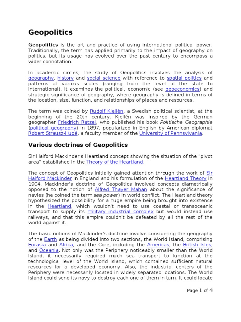 Geopolitics,Definitions and Doctrines | Geopolitics | International ...