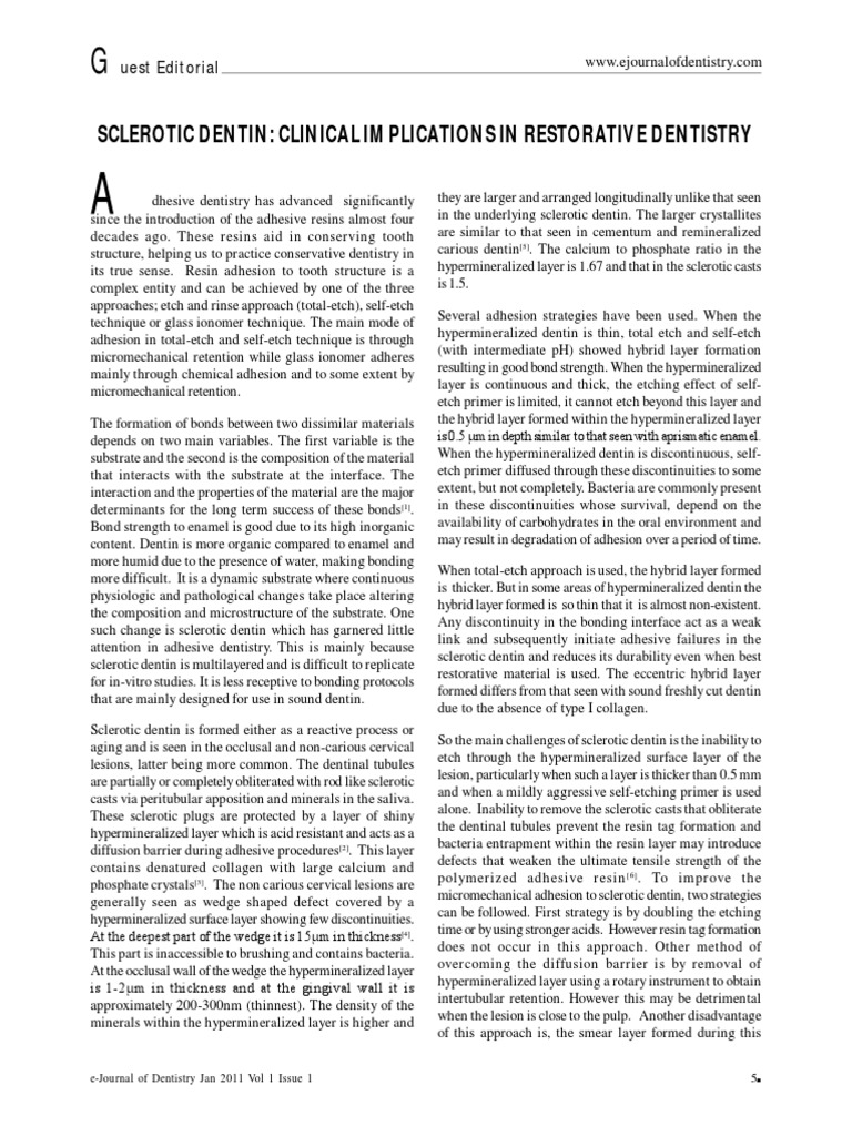 Sclerotic Dentin-Clinical Implications in Restorative Dentistry | PDF ...