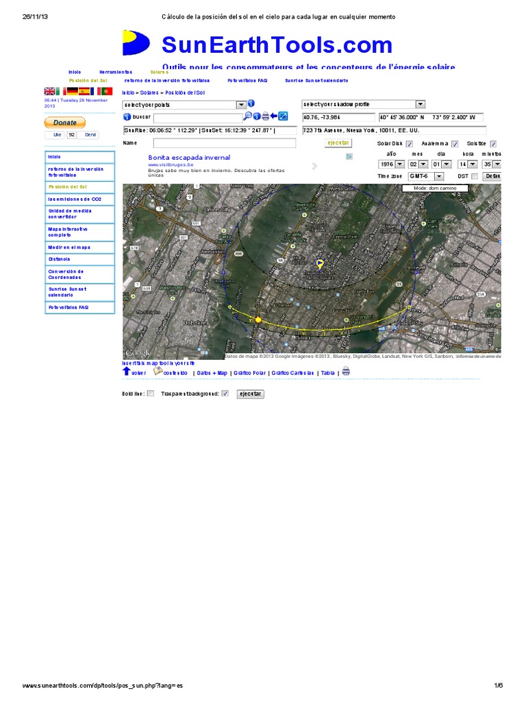 Cálculo de La Posición Del Sol en El Cielo Para Cada Lugar en Cualquier ...