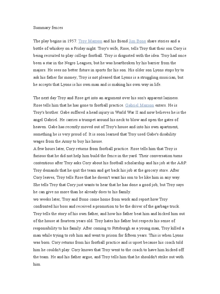 Summary Fences | PDF | Fences (Play)