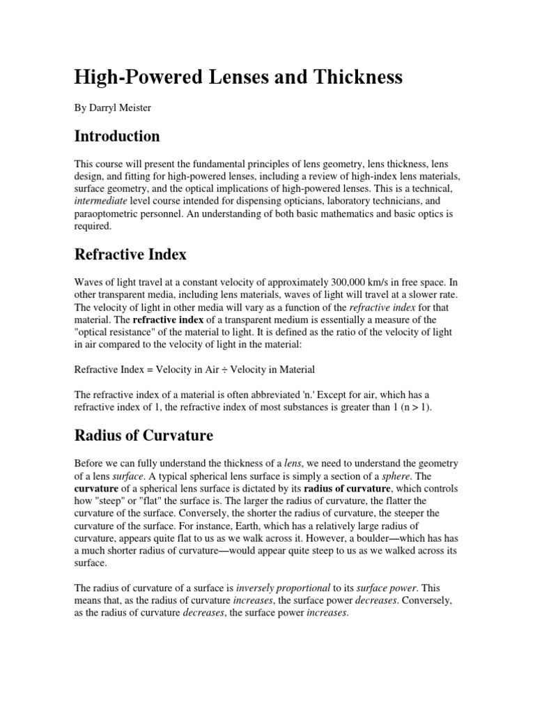 High-Powered Lenses and Thickness | PDF | Lens (Optics) | Optics
