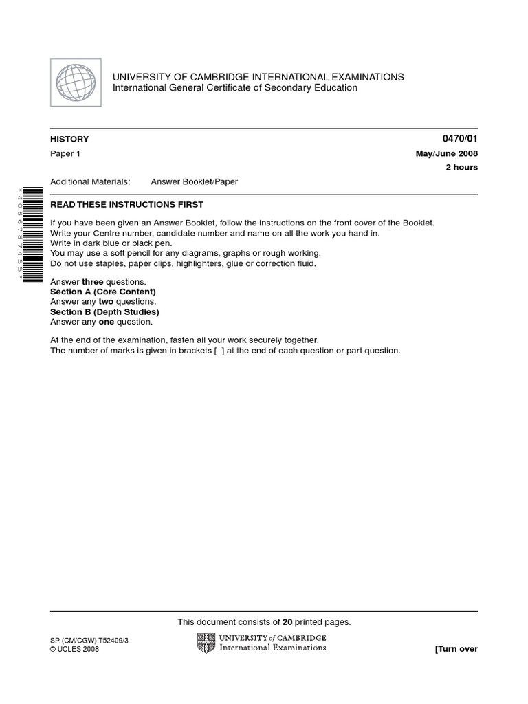 Cambridge IGCSE History Paper 1 Summer 2008 | PDF | Palestine ...