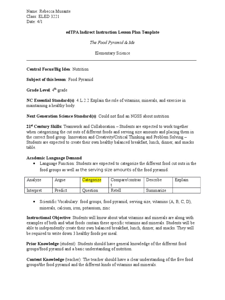 Nutrition Lesson Plan | PDF | Vitamin | Nutrition