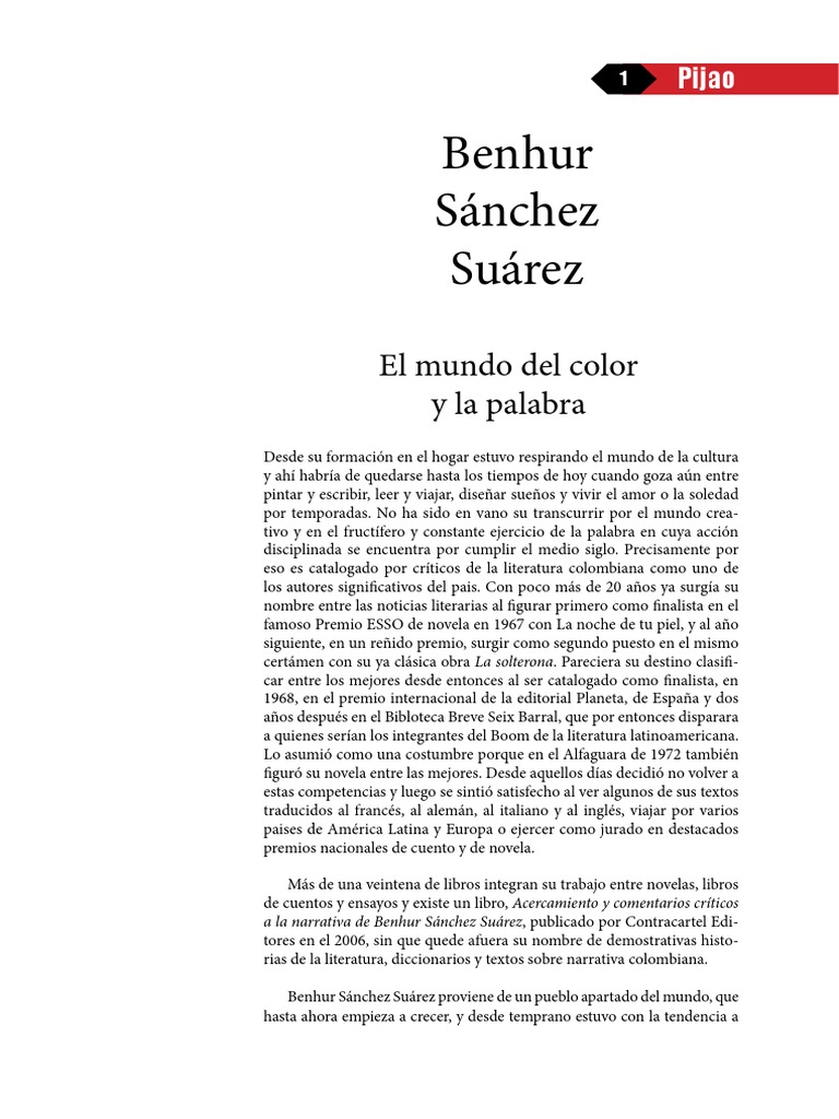 Benhur Sánchez Suárez: Un Artista Integral | PDF | Cuentos | Novelas