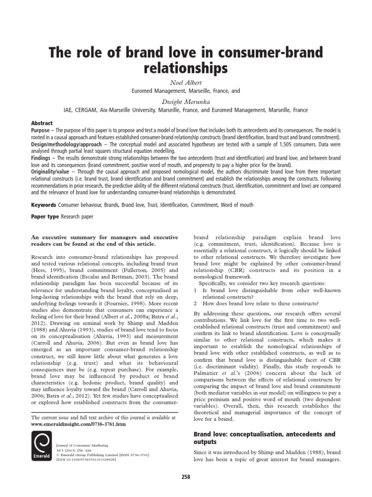 The Role of Brand Love in Consumer Brand Relationships | PDF | Trust ...