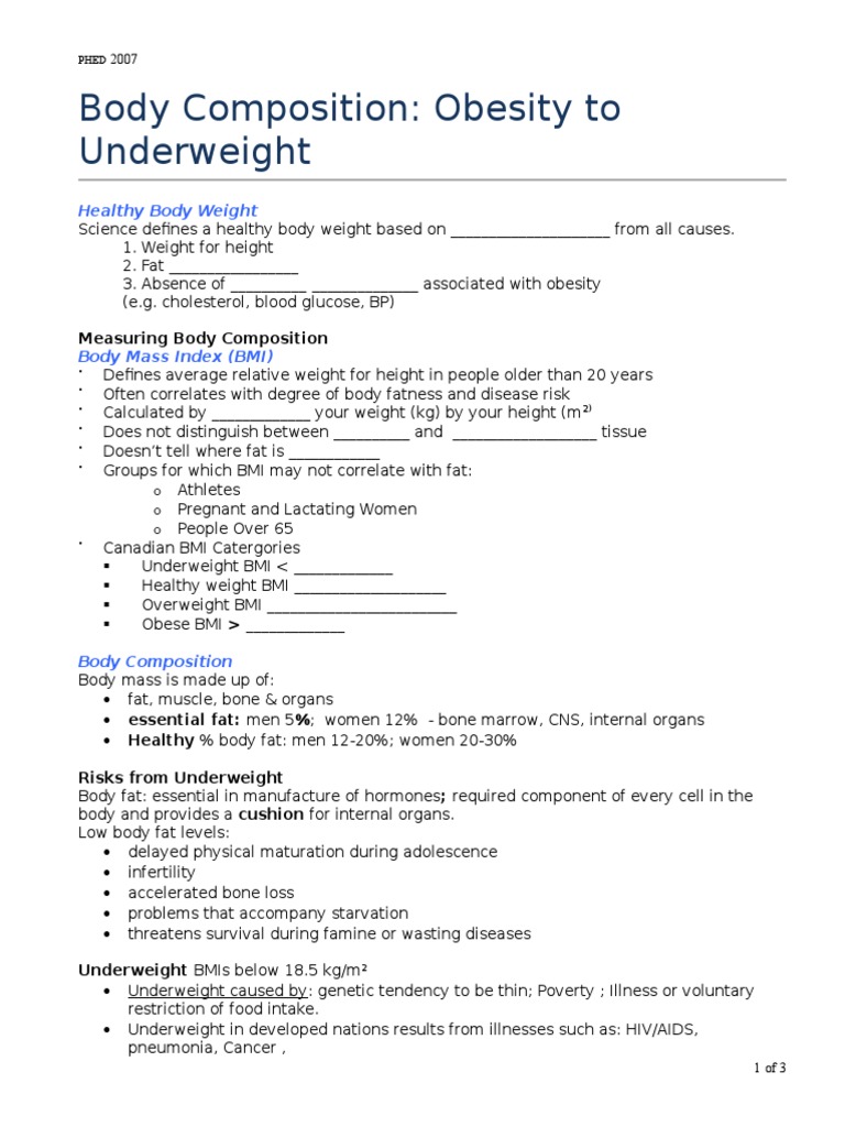 3 - Body Composition Notes | PDF | Body Mass Index | Adipose Tissue