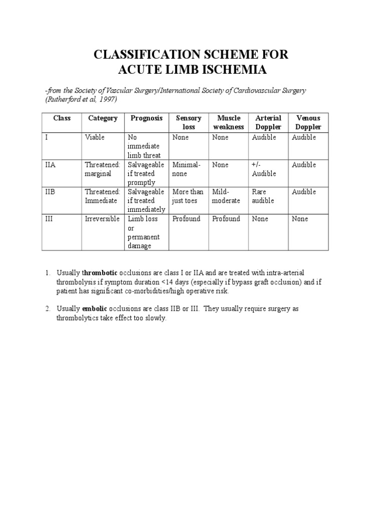 Rutherford Classification for Limb Ischemia | PDF