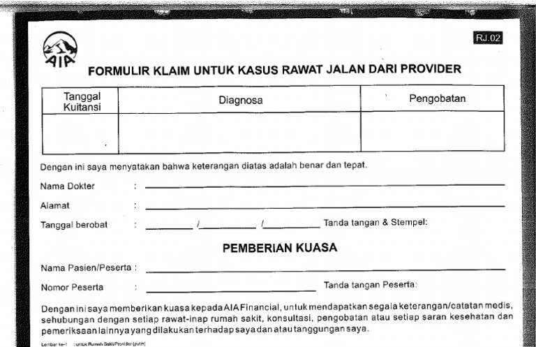 Form Claim Rawat Jalan Asuransi AIA 2015 | PDF