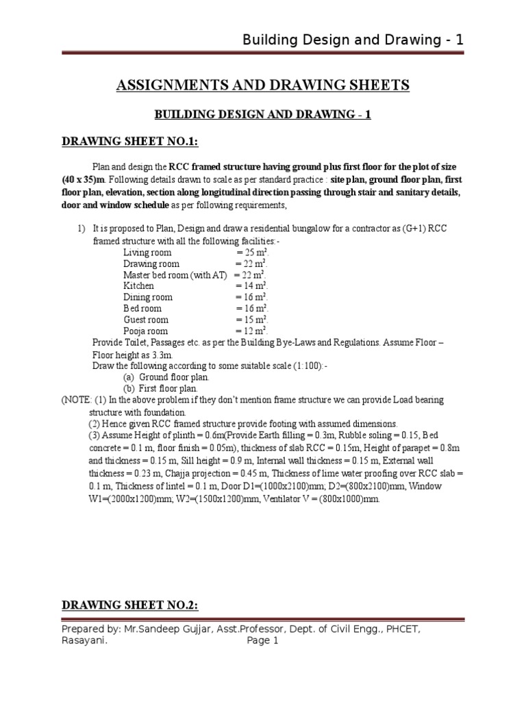 Building Design & Drawing Assignments | PDF | Door | Framing (Construction)