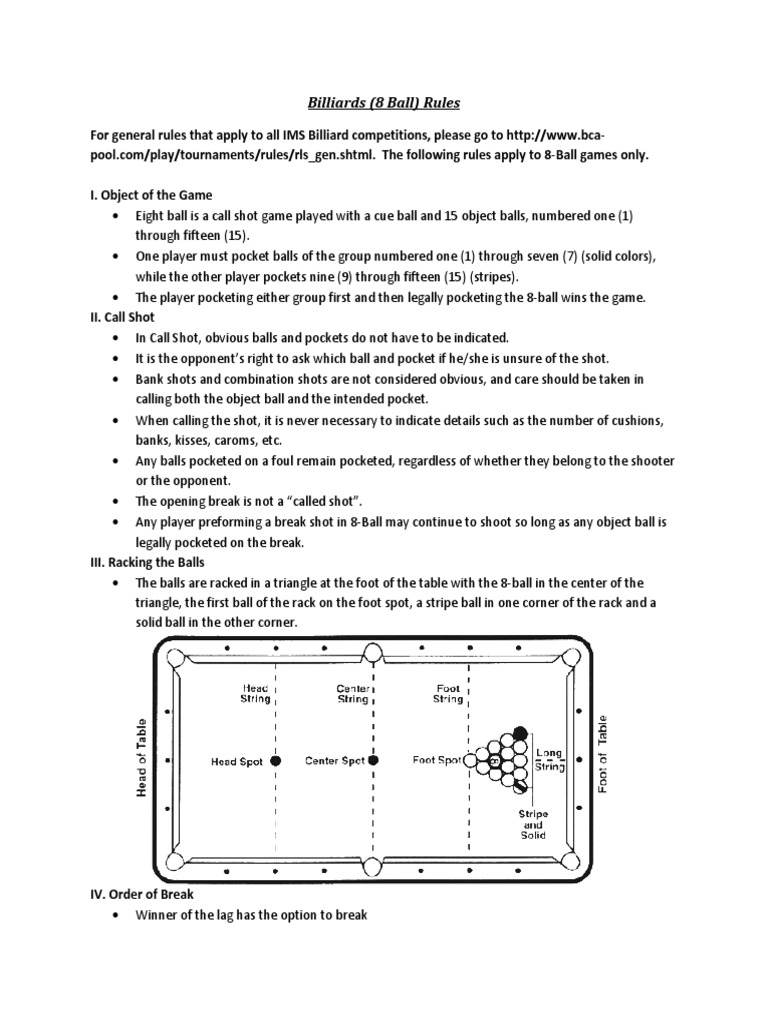 8-Ball Billiards Game Rules | PDF | Gaming | Sports Rules And Regulations