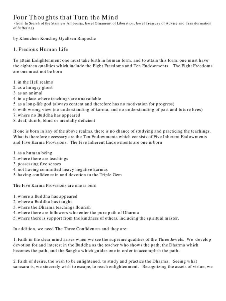 Four Thoughts That Turn The Mind | PDF | Suffering | Karma