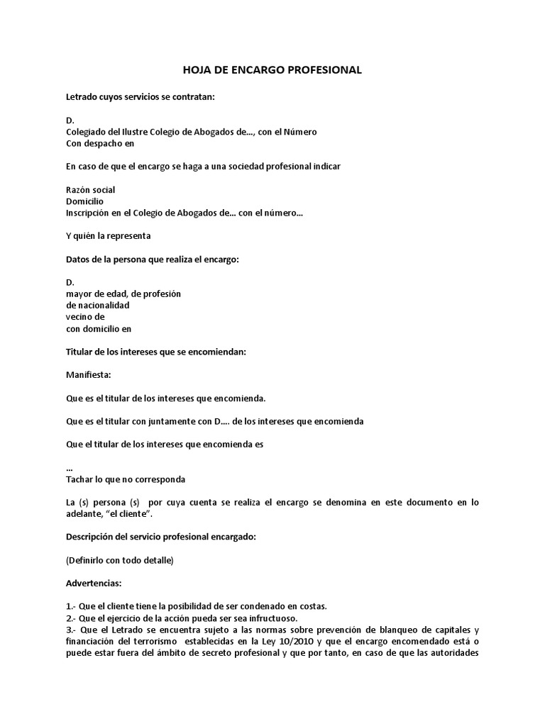 Hoja de Encargo Abogacía | PDF | Presupuesto | Gobierno