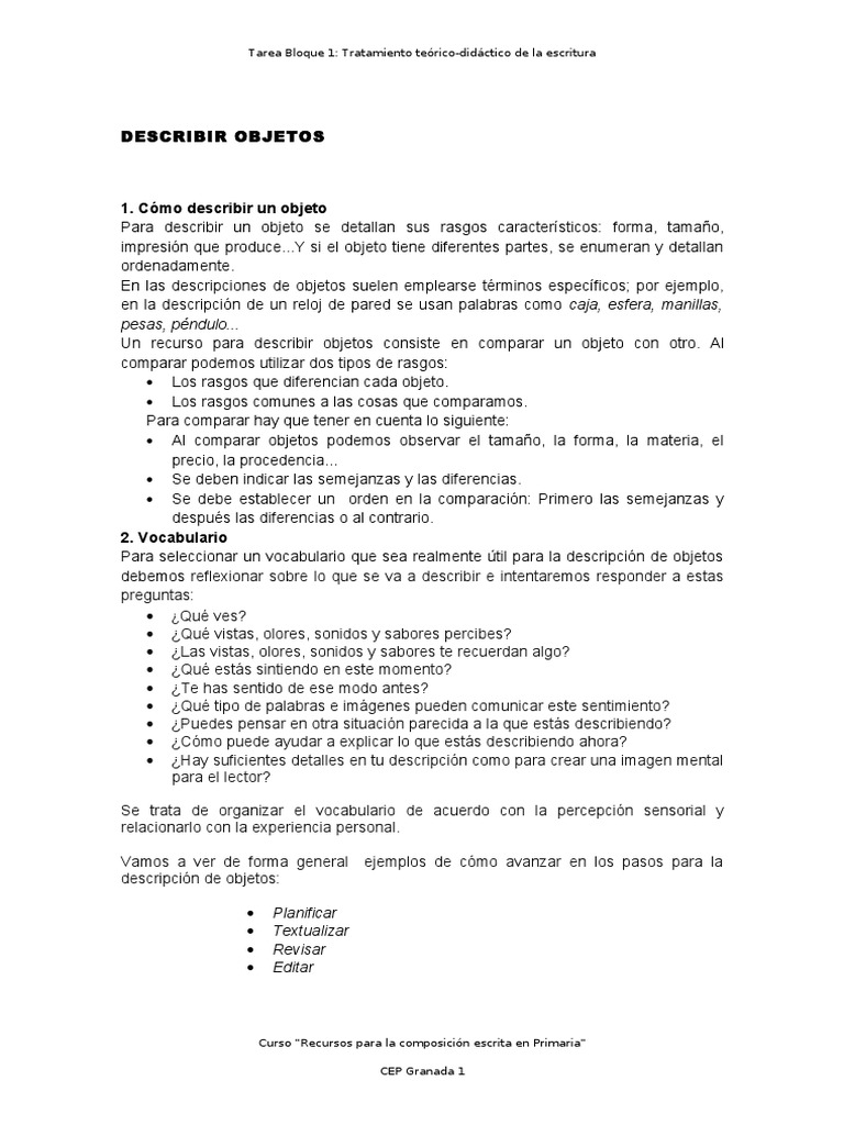 Descripción de Objetos para Niños | PDF