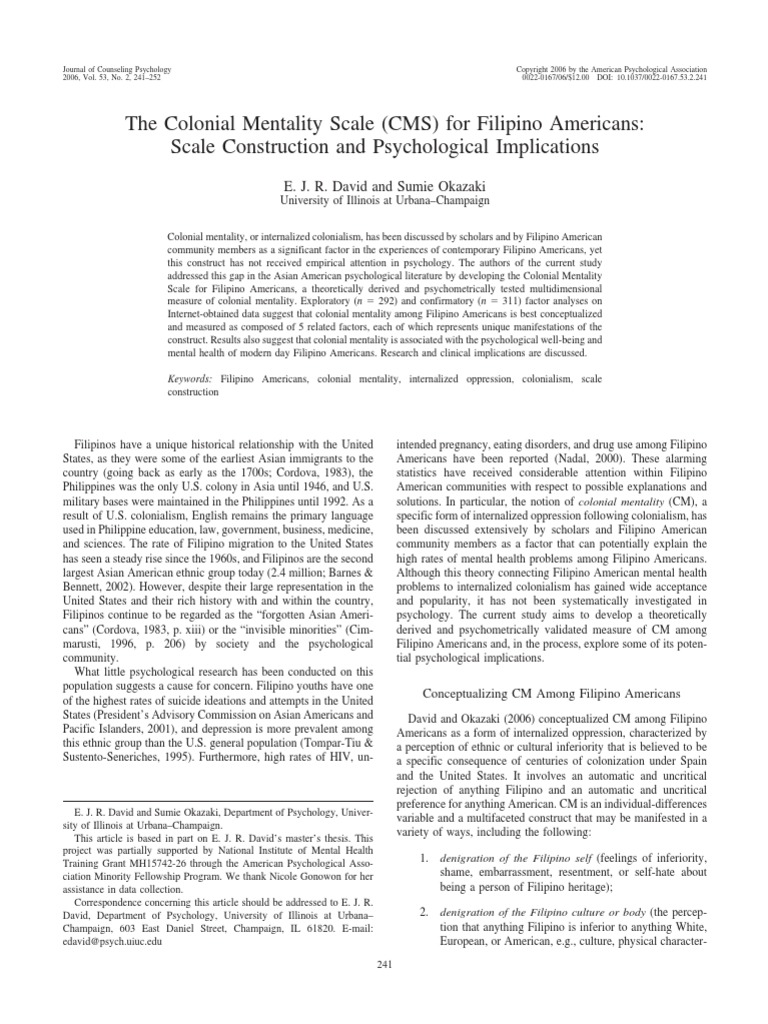 The Colonial Mentality Scale | PDF | Factor Analysis | Psychology