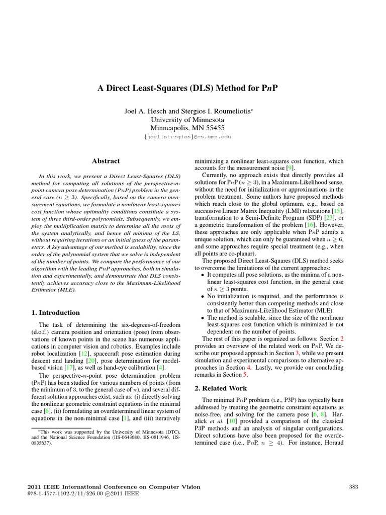 A Direct Least-Squares (DLS) Method For PNP | PDF | Least Squares ...