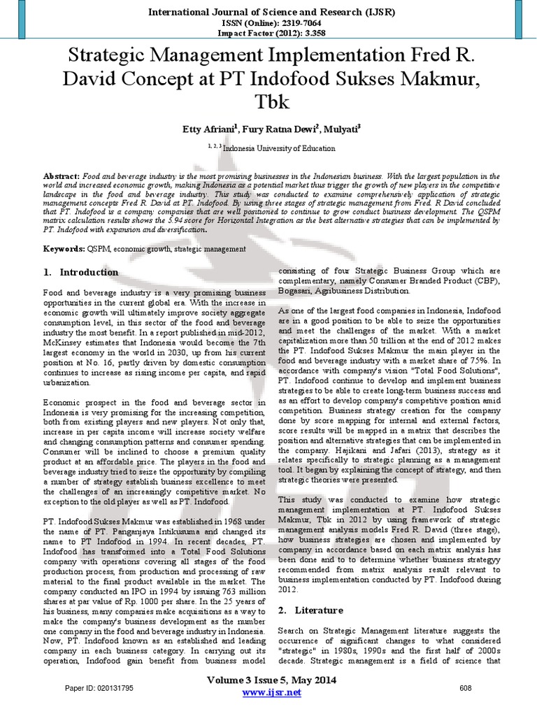 Strategic Management Implementation Fred R David | PDF | Strategic ...