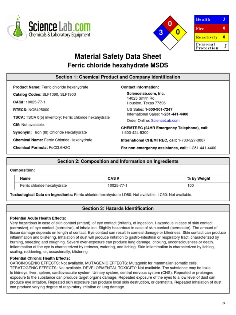 fecl3 6h2o | Toxicity | Personal Protective Equipment