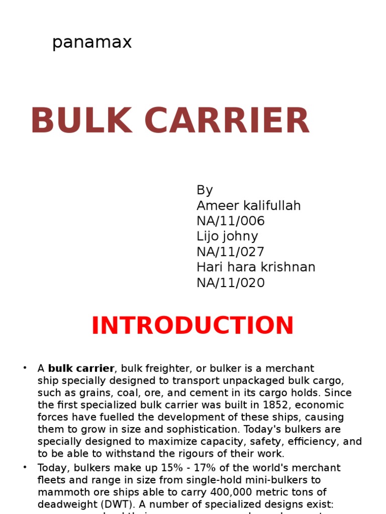 Bulk Carrier Design Project | PDF | Shipping | Water Transport