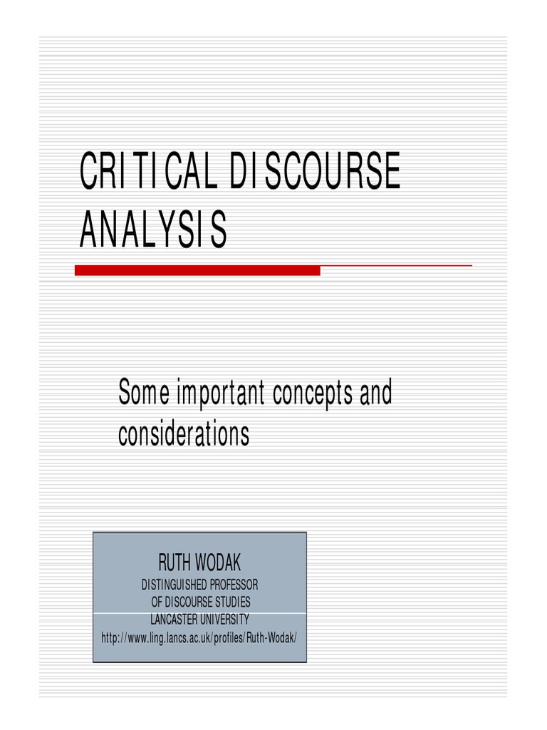 Critical Discourse Analysis - Ruth Wodak | PDF | Discourse | Linguistics