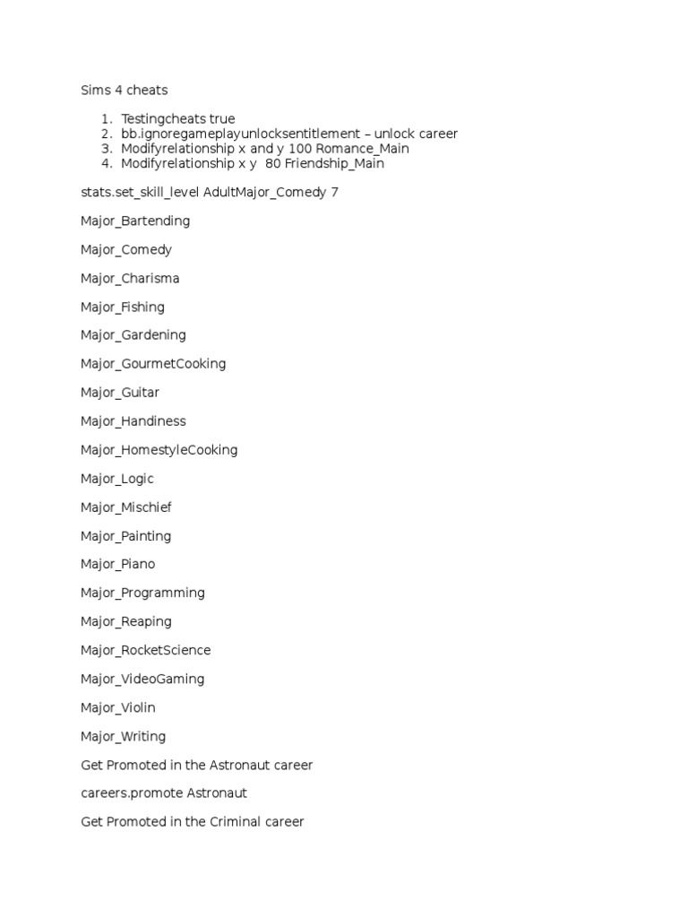 Sims 4 Cheats | PDF