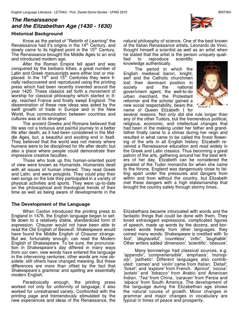 The Renaissance and The Elizabethan Age (1430 - 1630) : Historical ...
