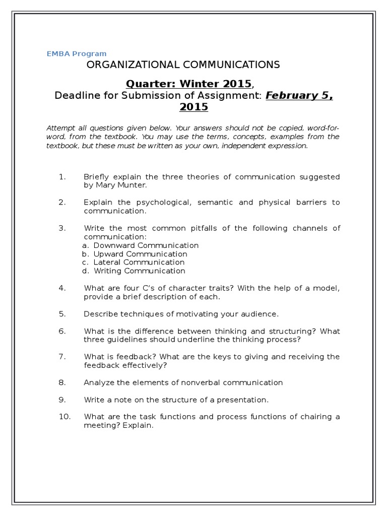 Assignment Organizational Communication | Semantics | Communication