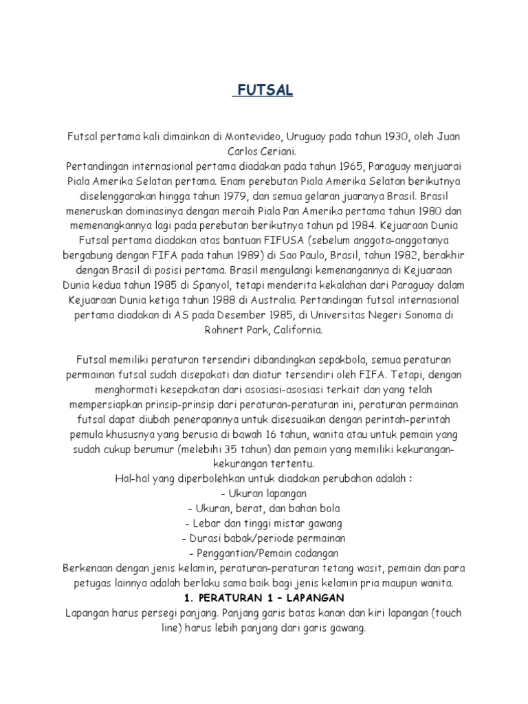 Sejarah dan Aturan Futsal | PDF