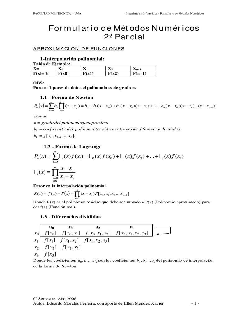 Formulario de Métodos Numéricos 2P | PDF | Integral | Conceptos matemáticos