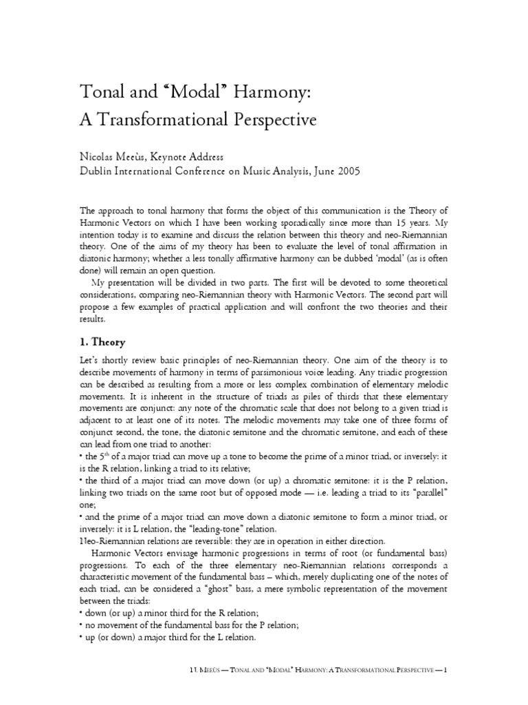Tonal and "Modal" Harmony: A Transformational Perspective | PDF ...