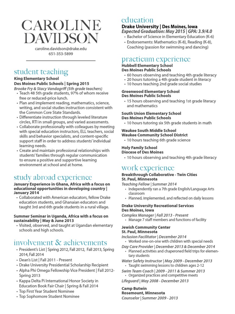 Caroline Resume April 2015 | PDF | Academia | Schools