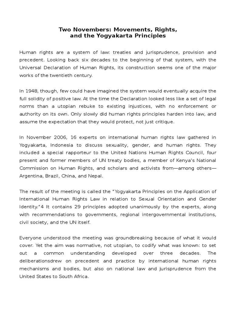 Two Novembers: Movements, Rights, and The Yogyakarta Principles | PDF ...