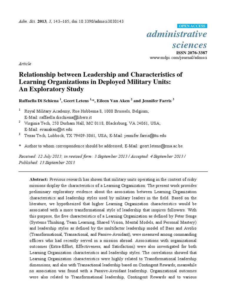 Learning Organization Pdf Transformational Leadership Leadership