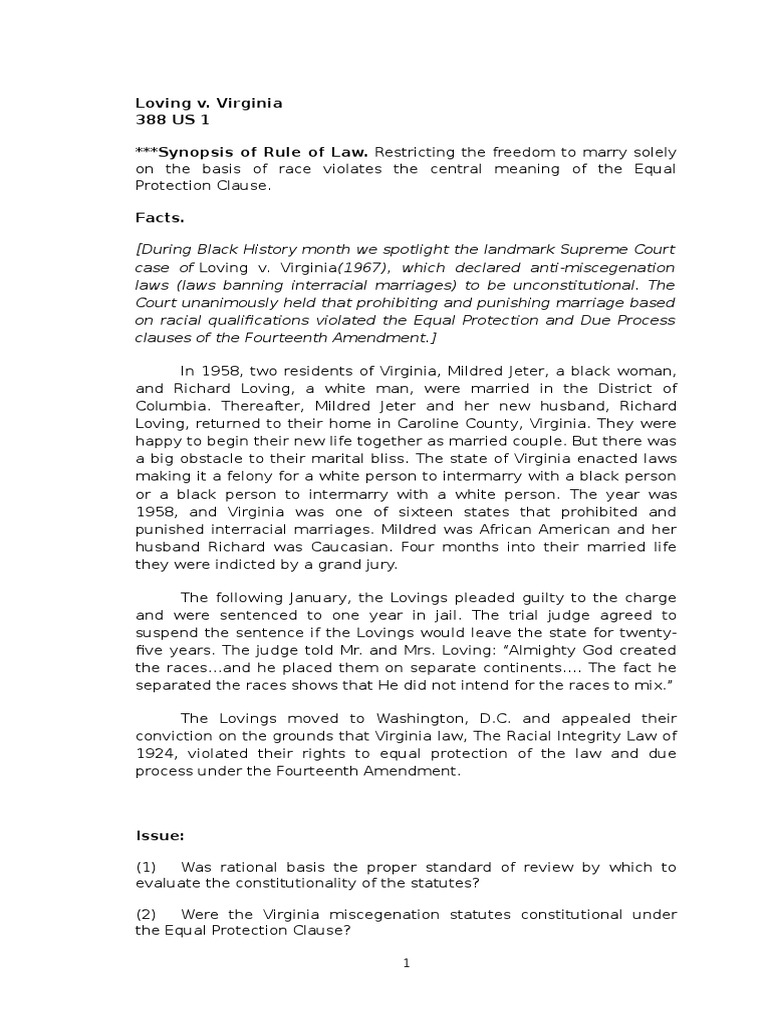 Loving v. Virginia: Landmark Ruling on Interracial Marriage | PDF ...