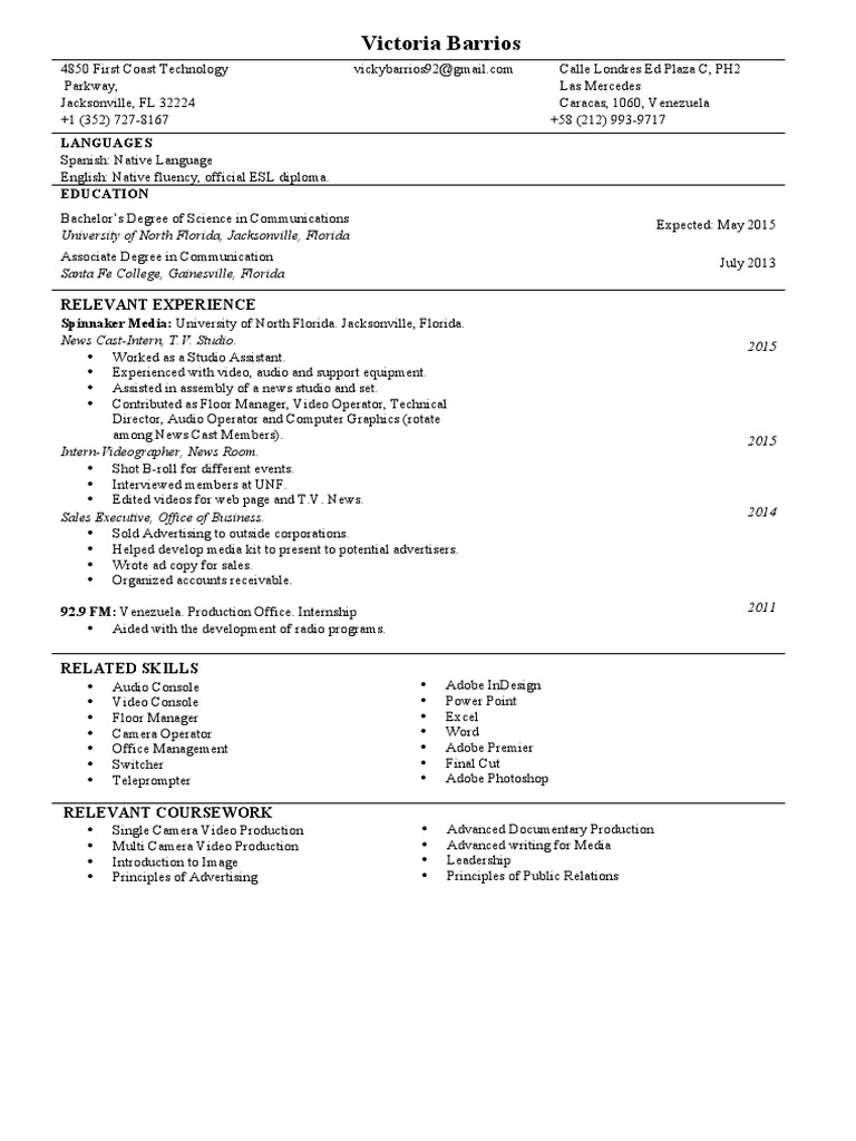 Victoria Barrios: Communications Resume | PDF