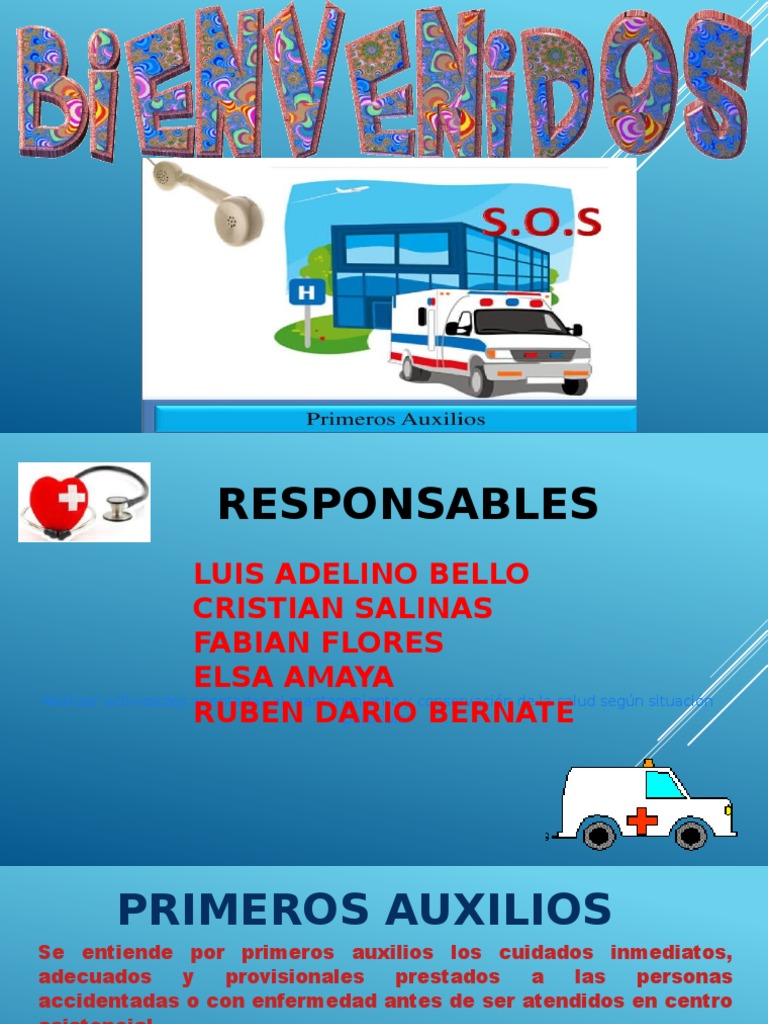 Diapositivas Primeros Auxilios | PDF | Reanimación cardiopulmonar | Primeros auxilios