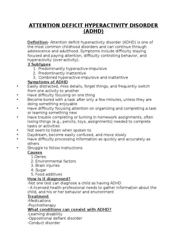 Adhd Handout | PDF | Attention Deficit Hyperactivity Disorder | Medical ...