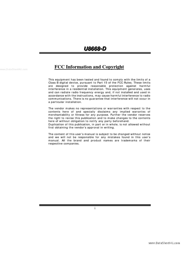 U8668-D Datasheet | PDF | Microcomputers | Areas Of Computer Science