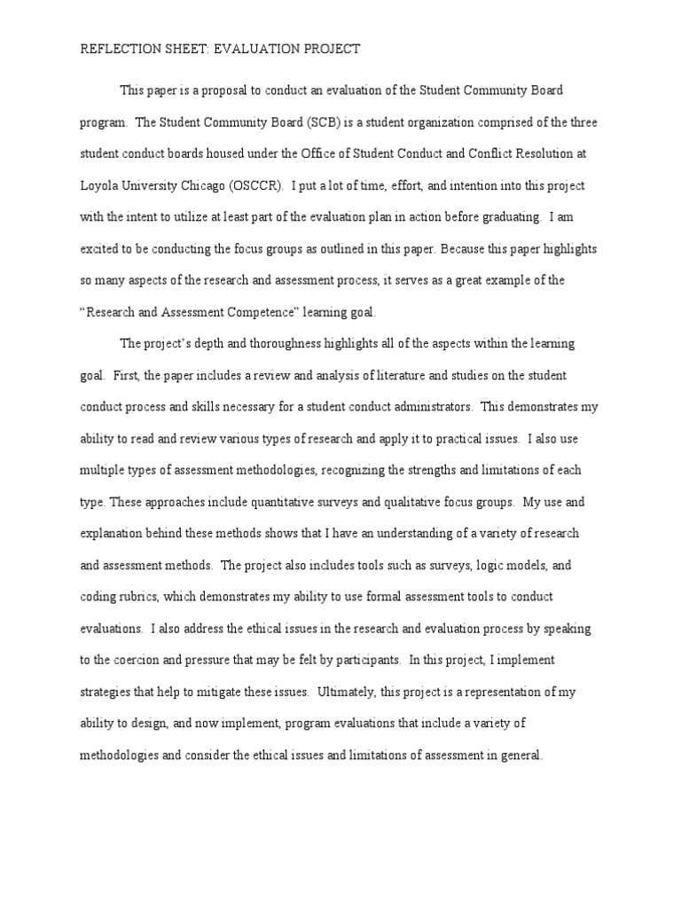 Reflection On Evaluation Project | PDF | Evaluation | Methodology