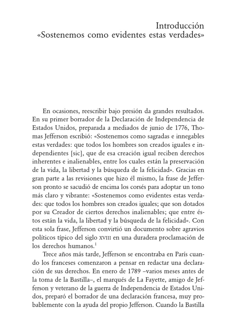Introducción Sostenemos Como Evidentes Estas Verdades | PDF | Derechos ...
