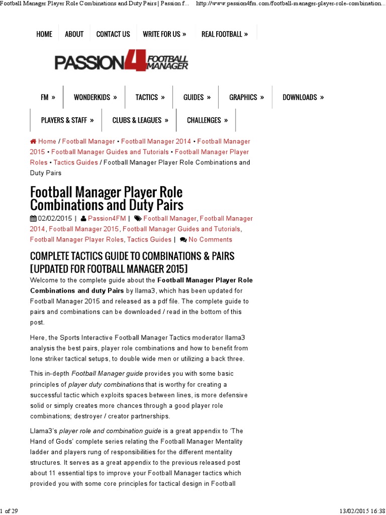 Football Manager Player Role Combinations and Duty Pairs - Passion For ...