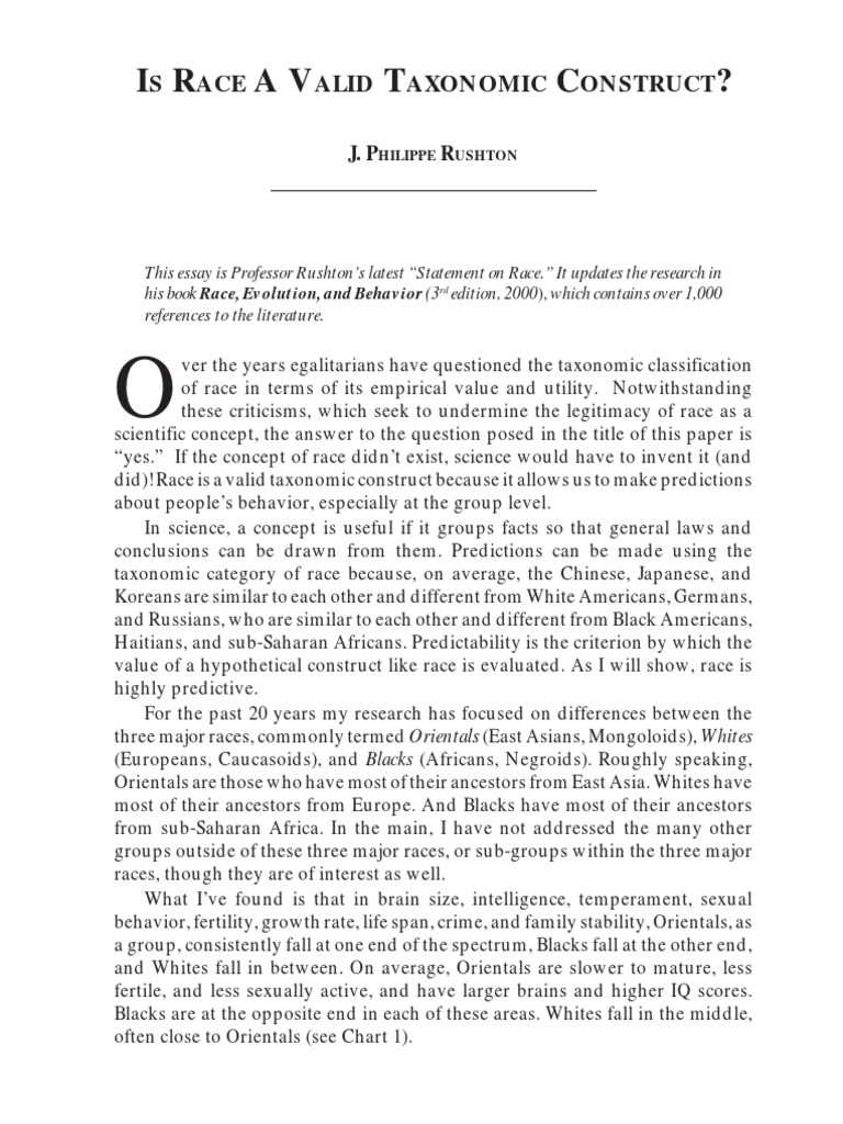 Philippe Rushton - Intelligence IQ Racial Differences | PDF