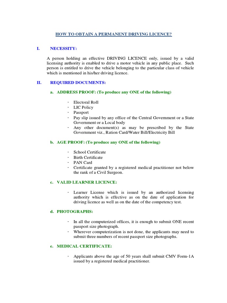 Required Documents for Indian DL | PDF | Driver's License | Vehicles