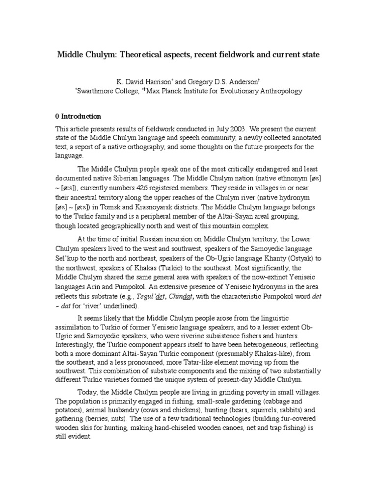 Chulym for-TL | PDF | Vowel | Grammatical Tense