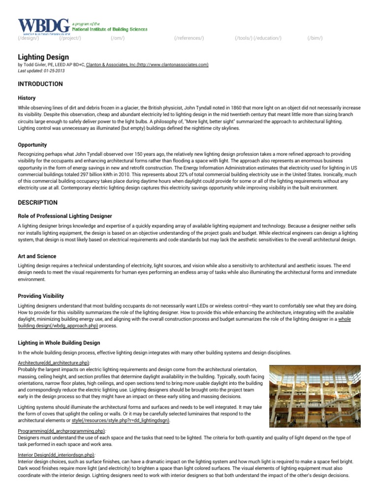 Lighting Design - Whole Building Design Guide | PDF | Lighting | Design