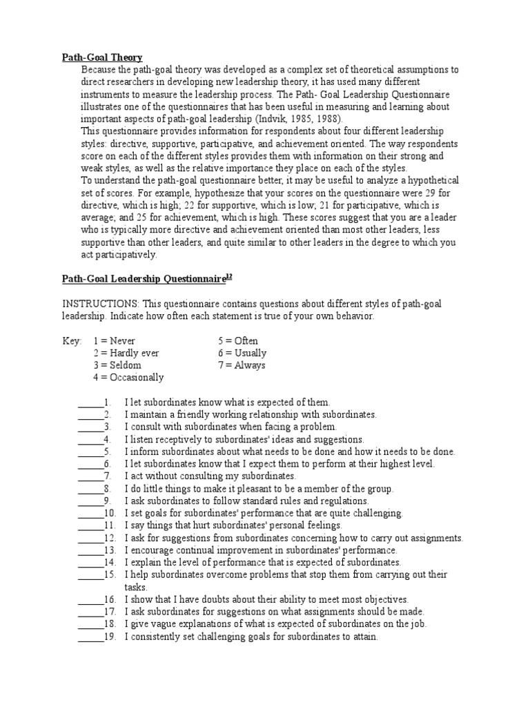 Path-Goal Theory | PDF | Leadership | Questionnaire