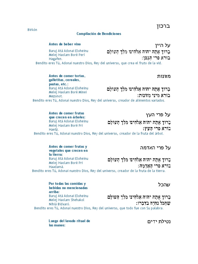Bendiciones Judías para Comidas | PDF | Religión y creencia | Tora