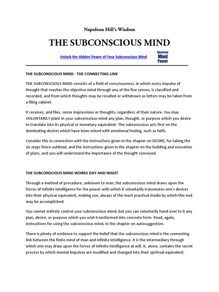 The Subconscious Mind | PDF | Mind | Thought